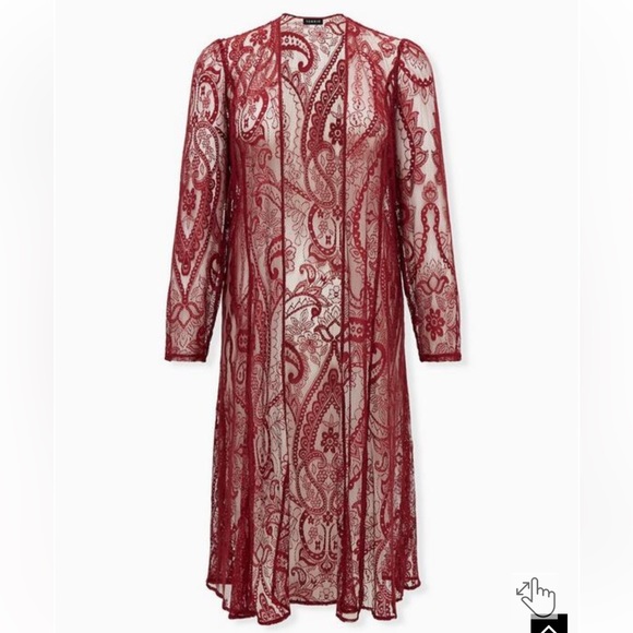 torrid | Tops | Torrid Dark Red Lace Long Sleeve Duster Kimono | Poshmark